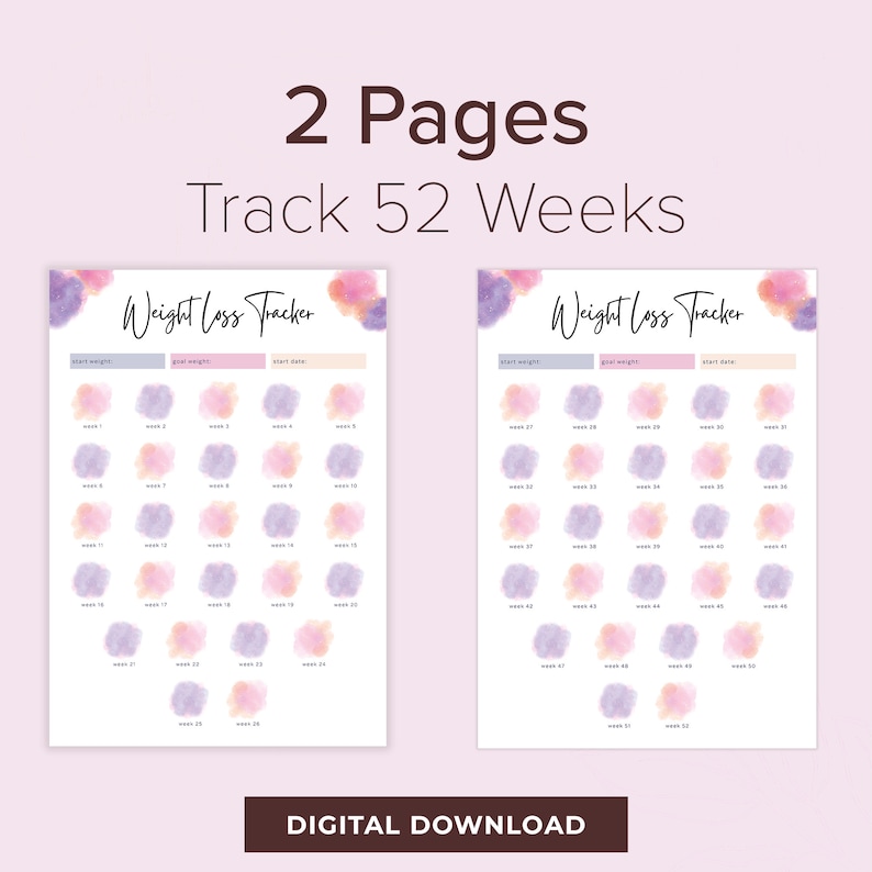 Printable Weight Loss Tracker, Weekly Weight Loss Chart, Weekly Weigh ...
