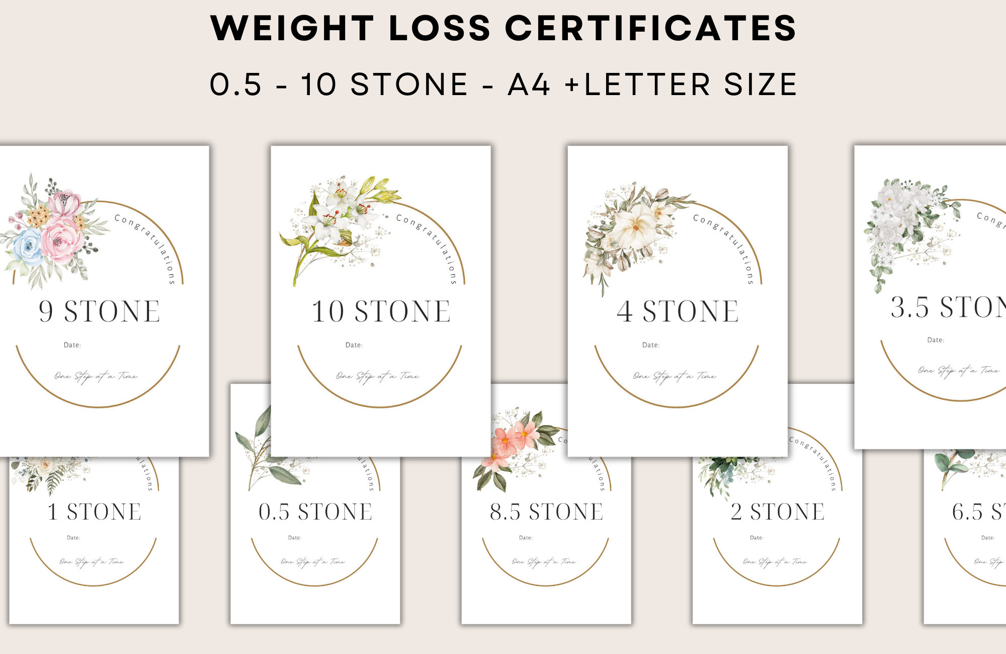 Printable Weight Loss Certificates Digital Download Weightloss ...
