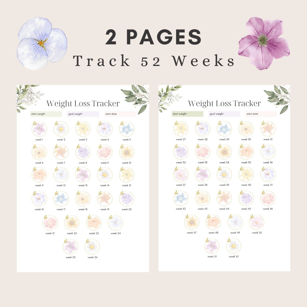 Printable Weight Loss Tracker, Weekly Weight Loss Chart, Weekly Weigh ...