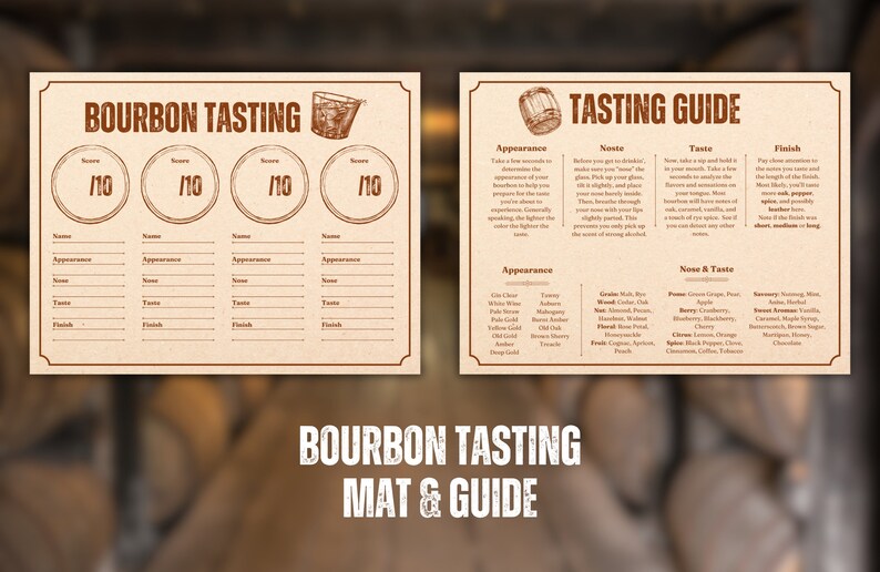 Printable Bourbon Tasting Guide Flight Tasting Notes Bourbon Score Card ...