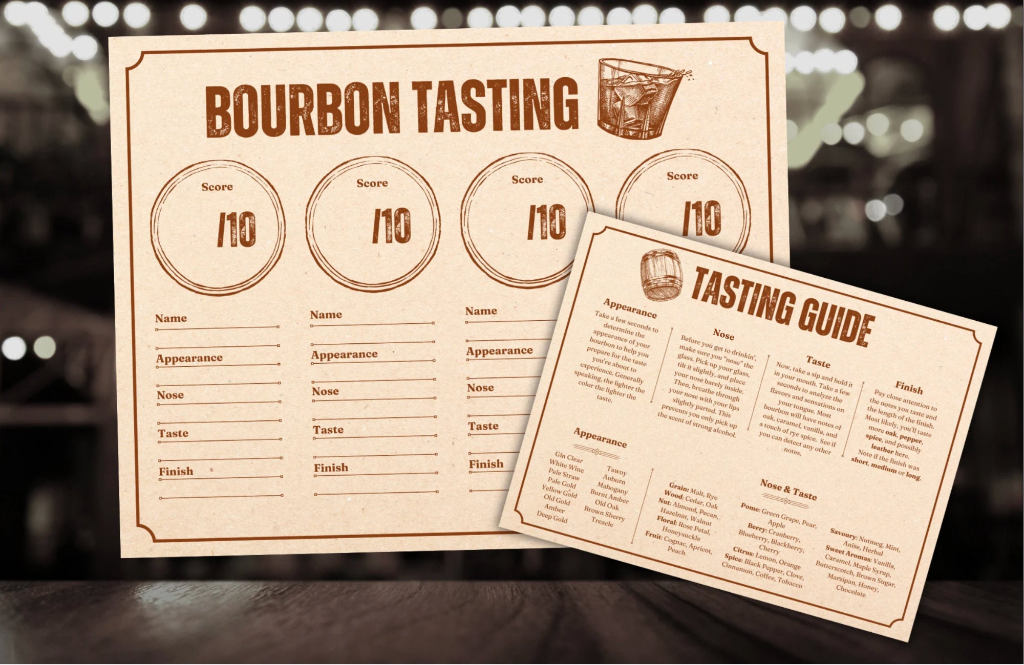 Printable Bourbon Tasting Guide Flight Tasting Notes Bourbon Score Card ...
