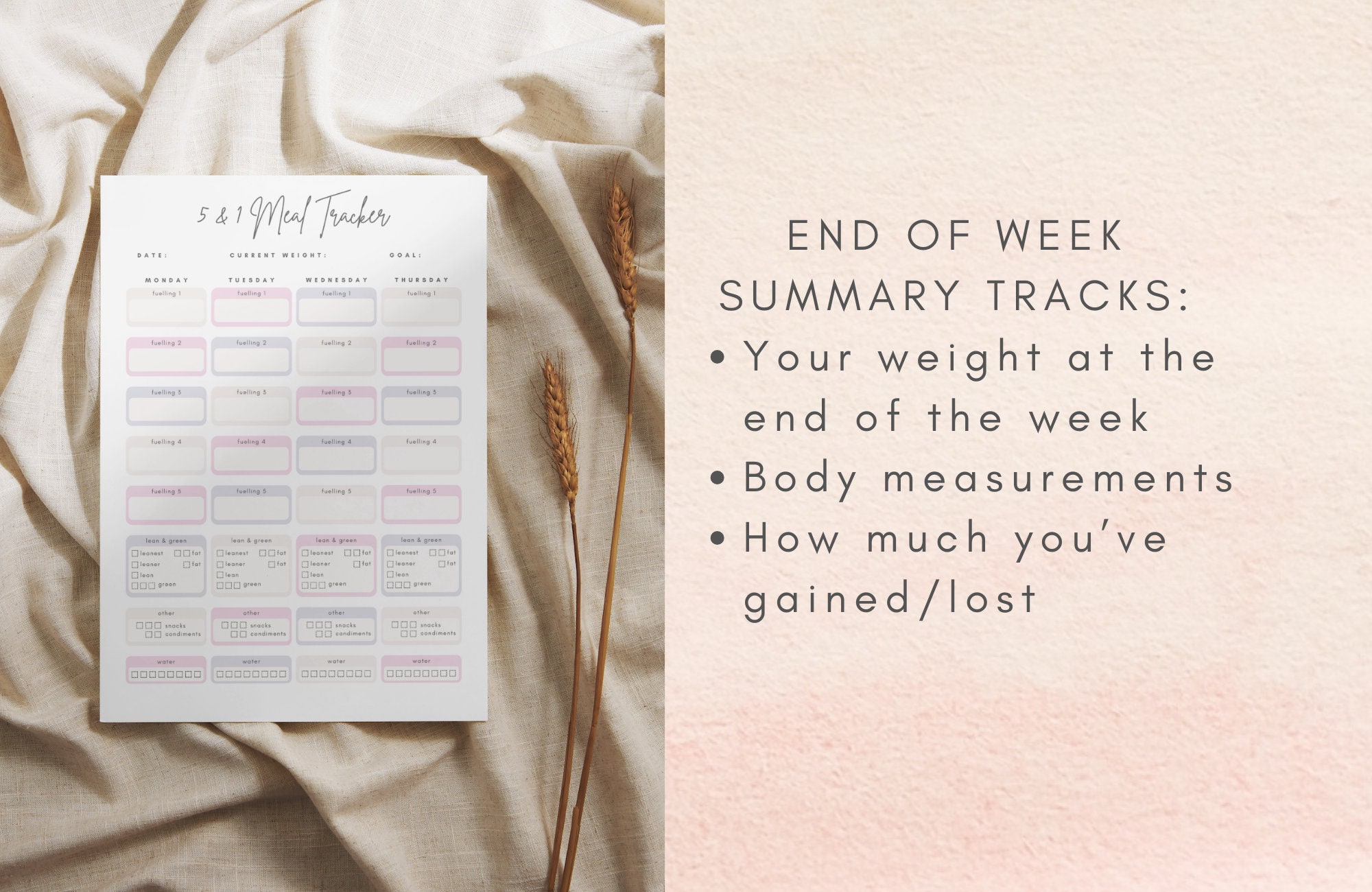 5 & 1 Fueling Tracker, Optavia Meal Diary, Lean and Green Diet Journal ...