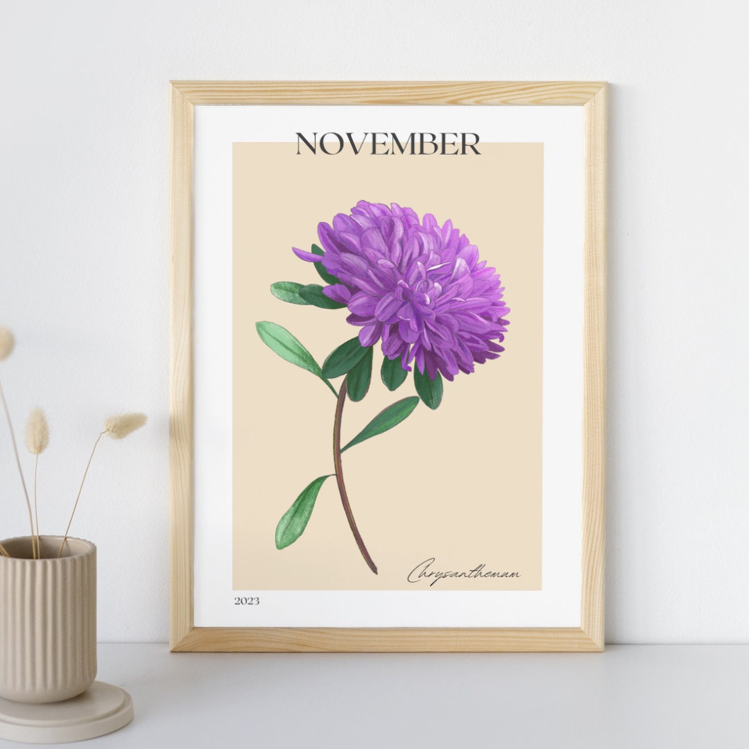 November Birth Flower Printable Chrysanthemum Birthday - Etsy