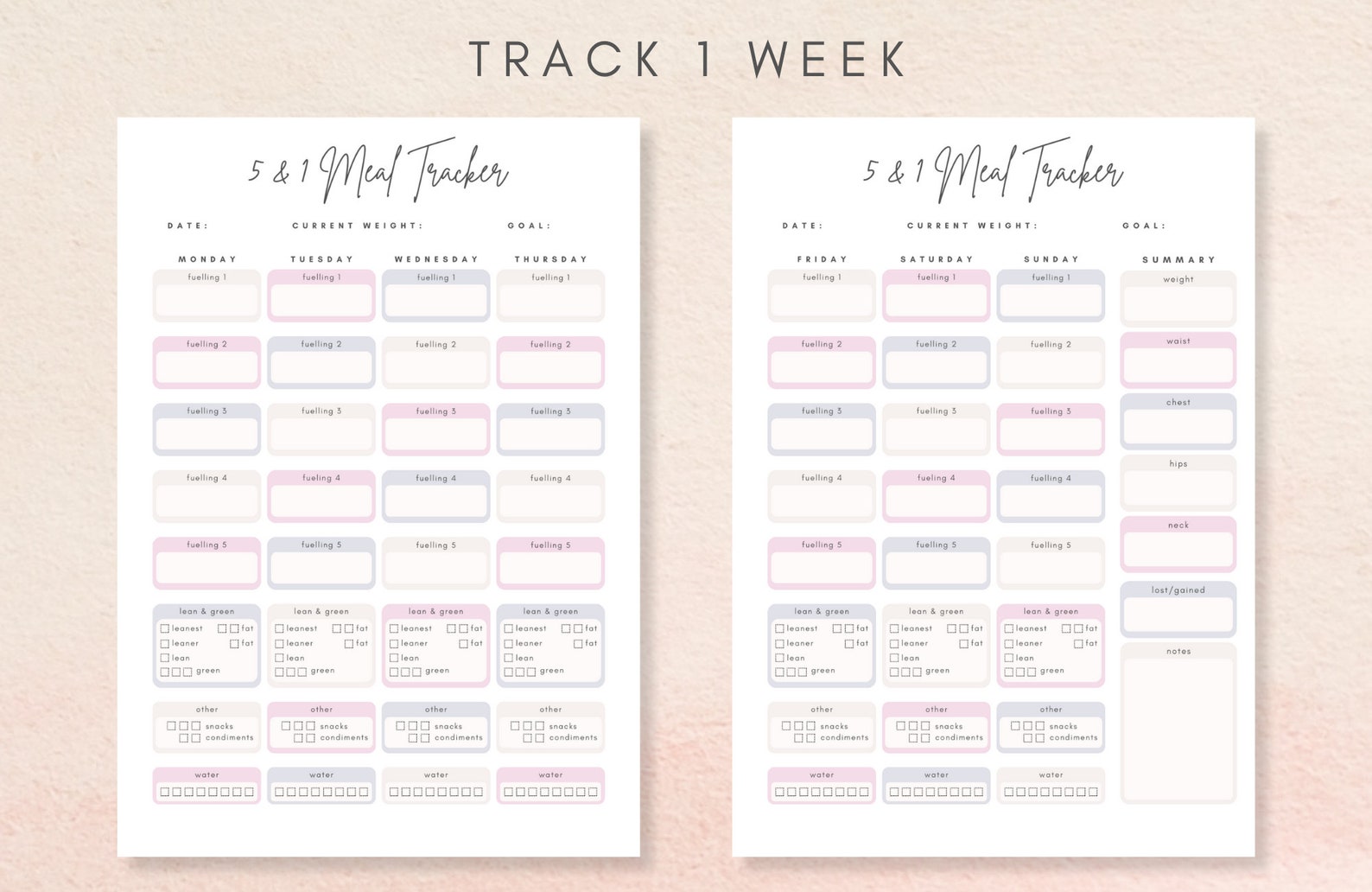 Optavia 5 and 1 Fueling Tracker, Lean and Green Diet Journal, Optimal ...