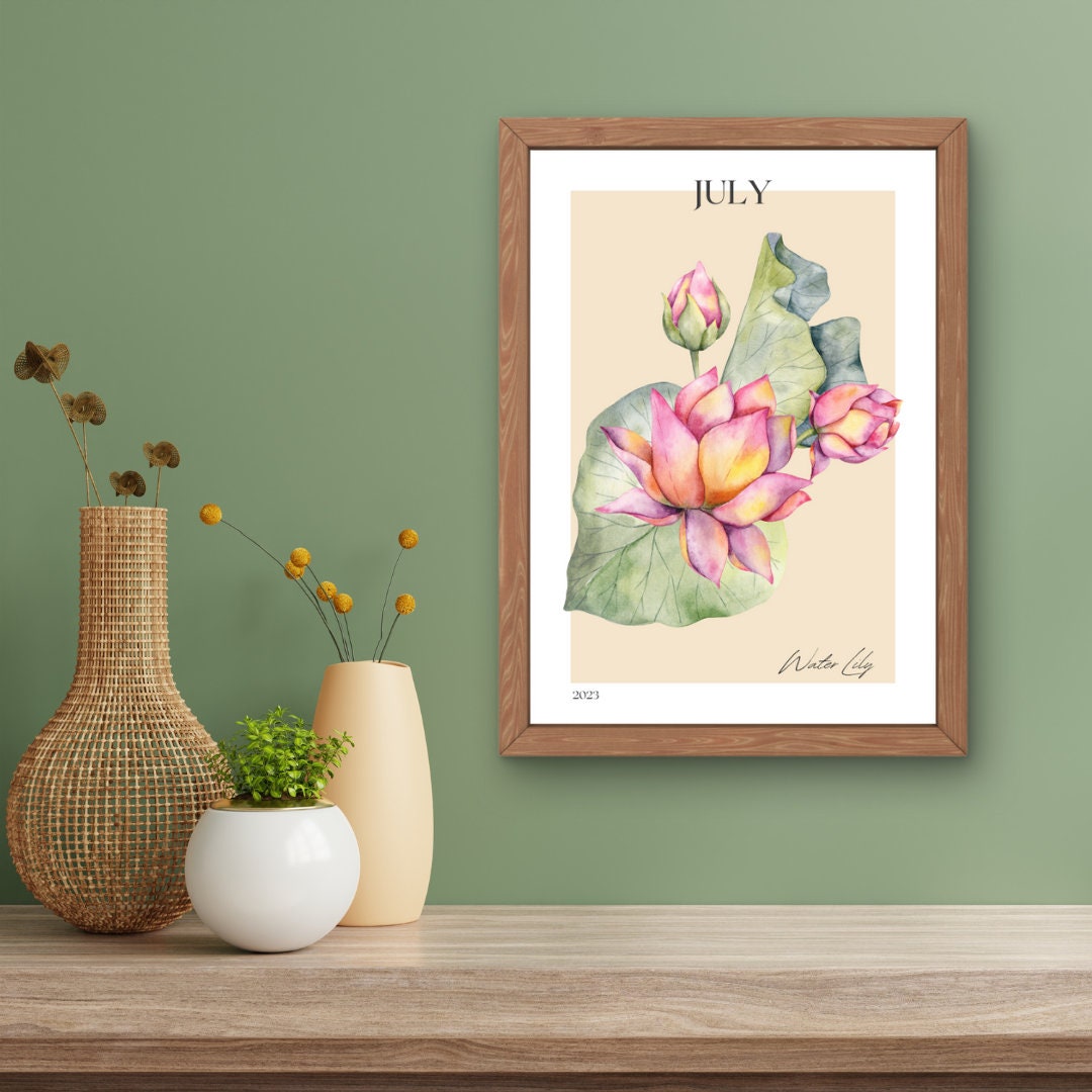 July Birth Flower Printable Water Lily Birthday Flower Art Last Minute ...