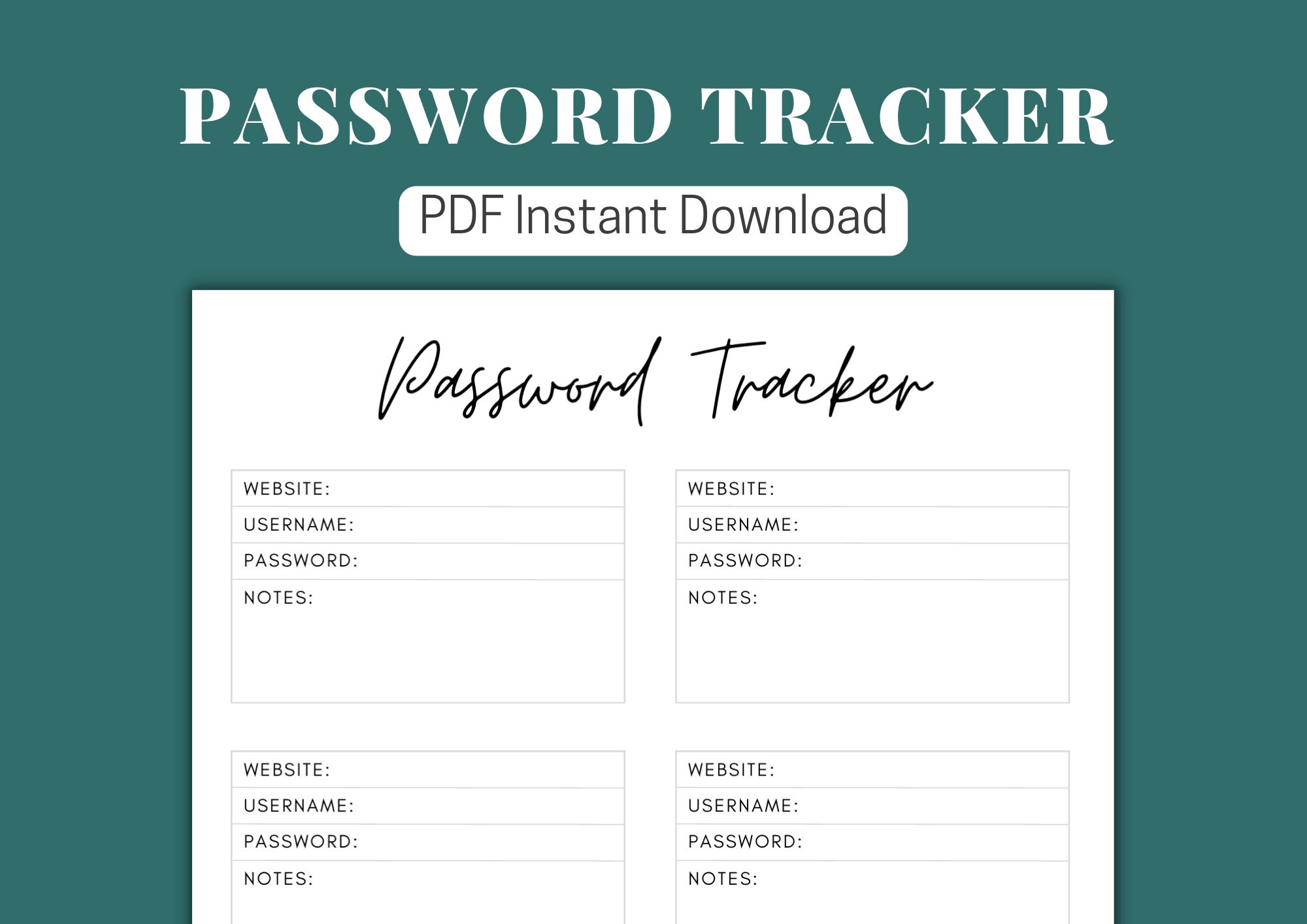 Printable Password Tracker, Login Planner Insert, Credentials Book, Login Tracker, Instant ...