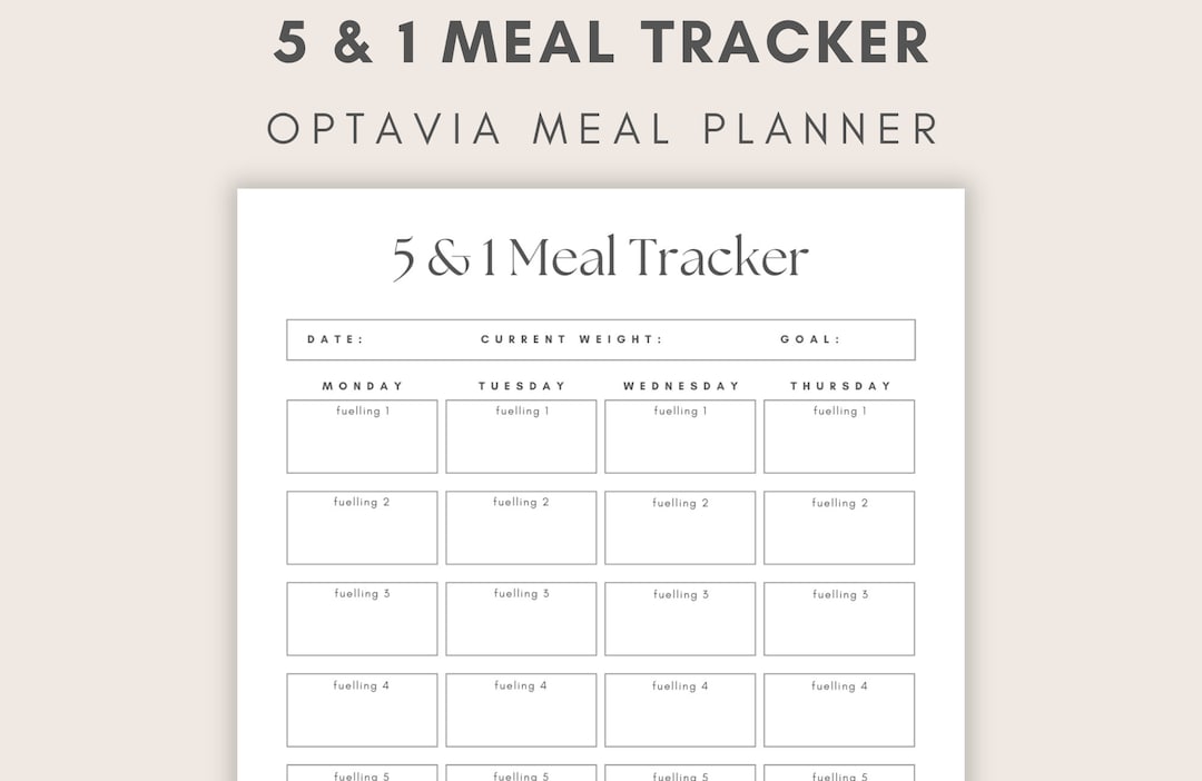 5 & 1 Fueling Tracker, Minimalist Optavia Meal Diary, Lean and Green ...
