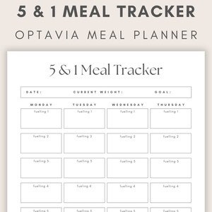 5 & 1 Fueling Tracker, Minimalist Optavia Meal Diary, Lean and Green ...