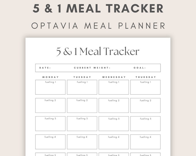 5 & 1 Fueling Tracker, Minimalist Optavia Meal Diary, Lean and Green ...