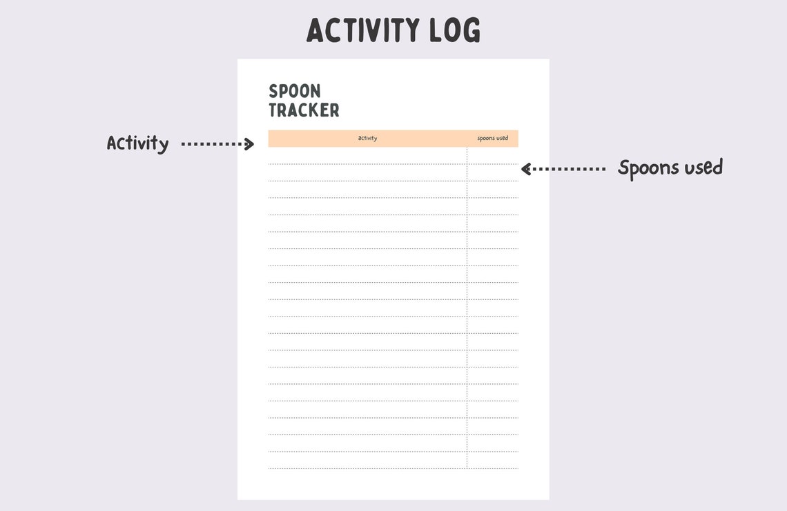 Daily Spoon Tracker, Spoon Theory Journal, Spoonie Diary, Fatigue ...