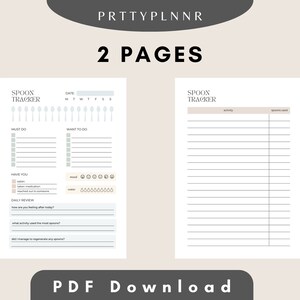 Daily Spoon Tracker, Spoon Theory Journal, Spoonie Diary, Fatigue ...