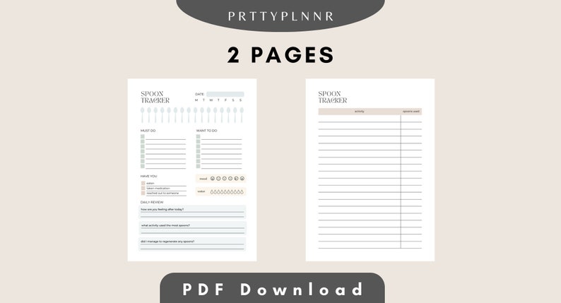 Daily Spoon Tracker, Spoon Theory Journal, Spoonie Diary, Fatigue ...