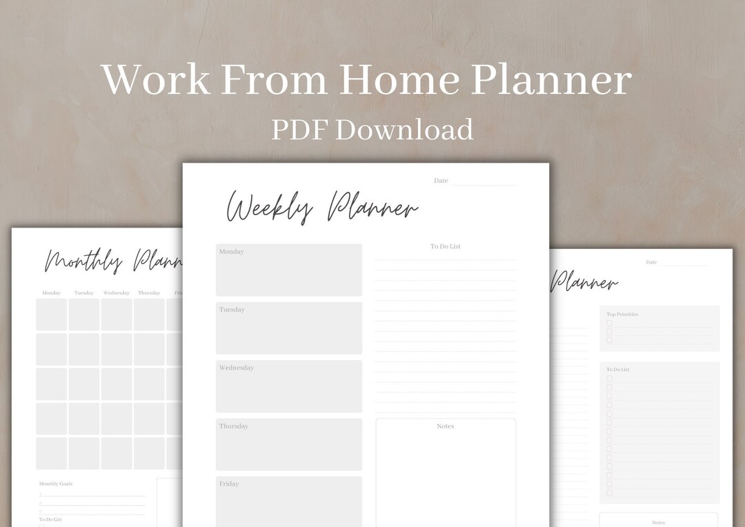 Printable Work From Home Planner, Personal Diary, Digital WFH, Hourly ...