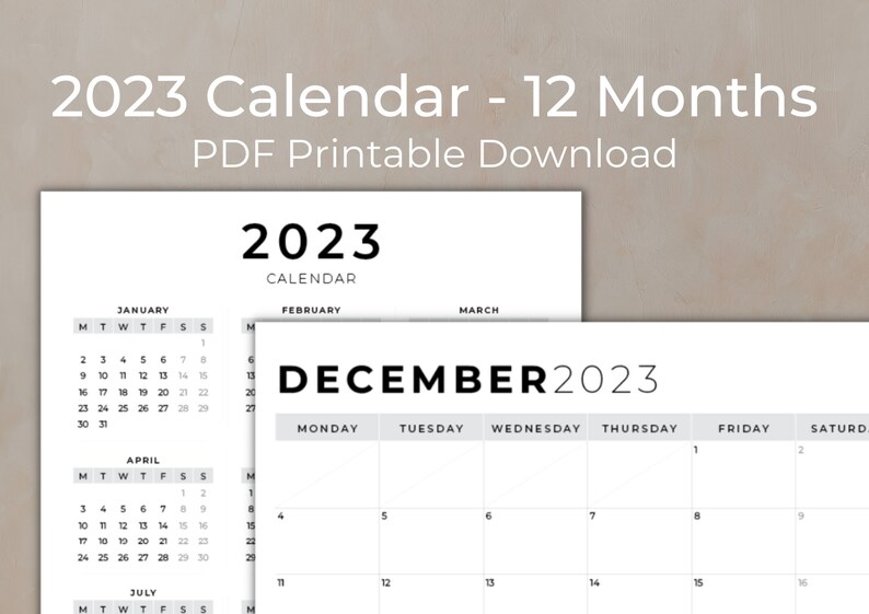 2023 Printable Blank Calendar Year Calendar Monthly - Etsy