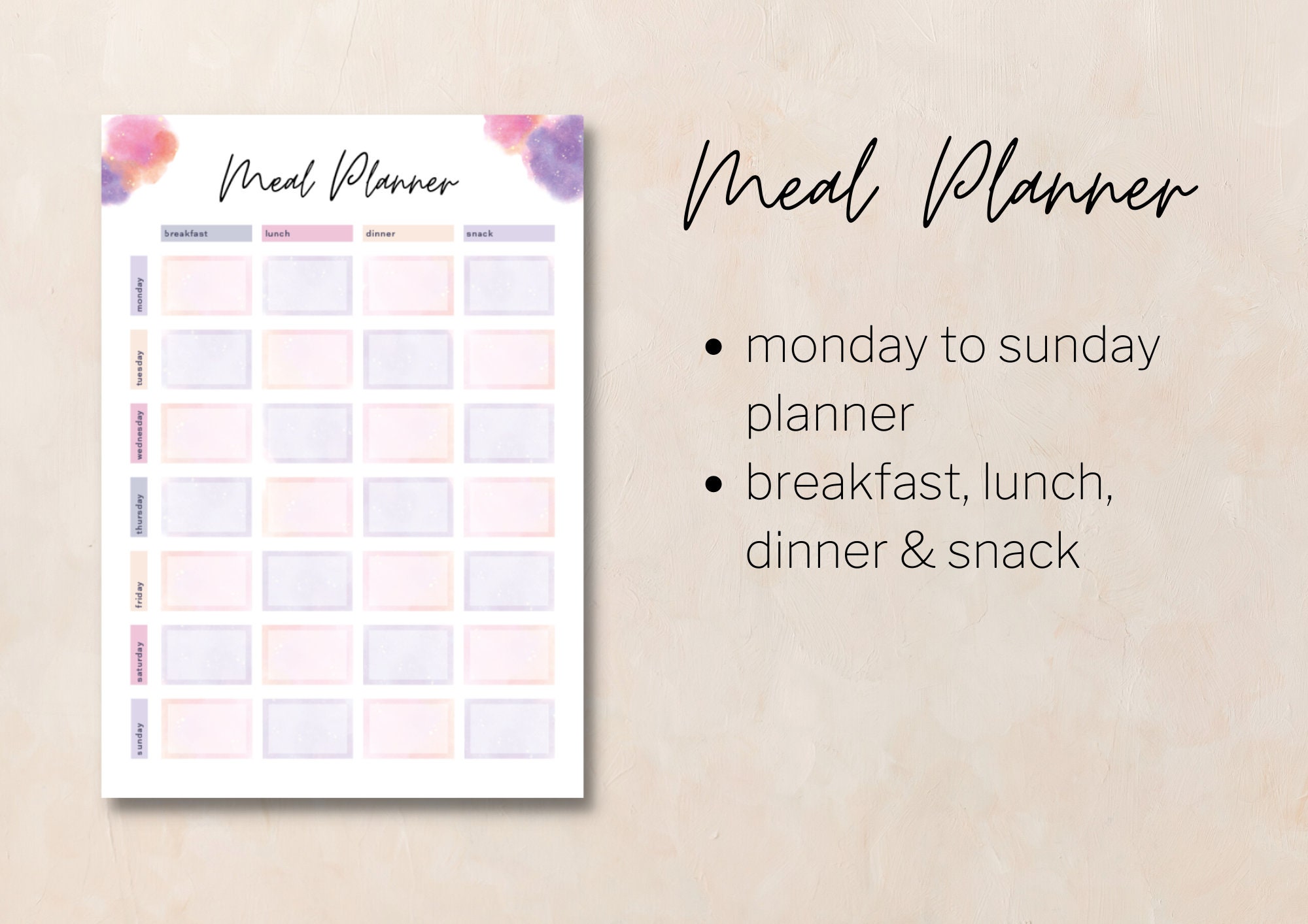 Printable Meal Planner and Grocery List, Weekly Menu Planner, Shopping ...