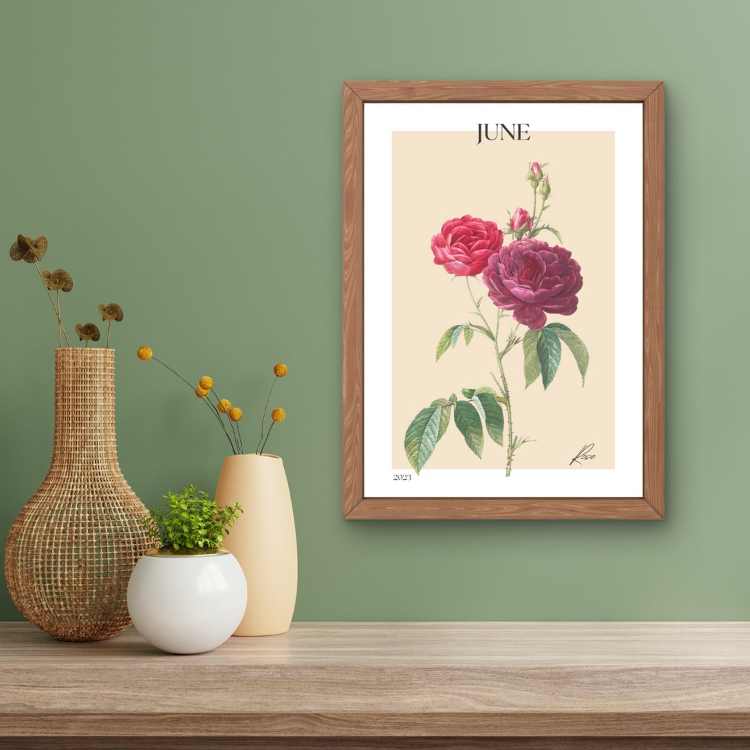 June Birth Flower Printable Rose Birthday Flower Art Last - Etsy
