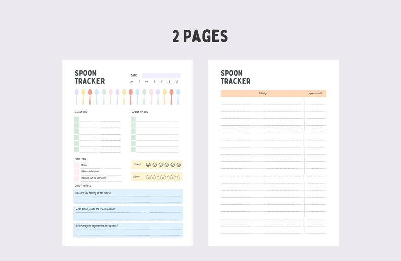 Daily Spoon Tracker, Spoon Theory Journal, Spoonie Diary, Fatigue ...