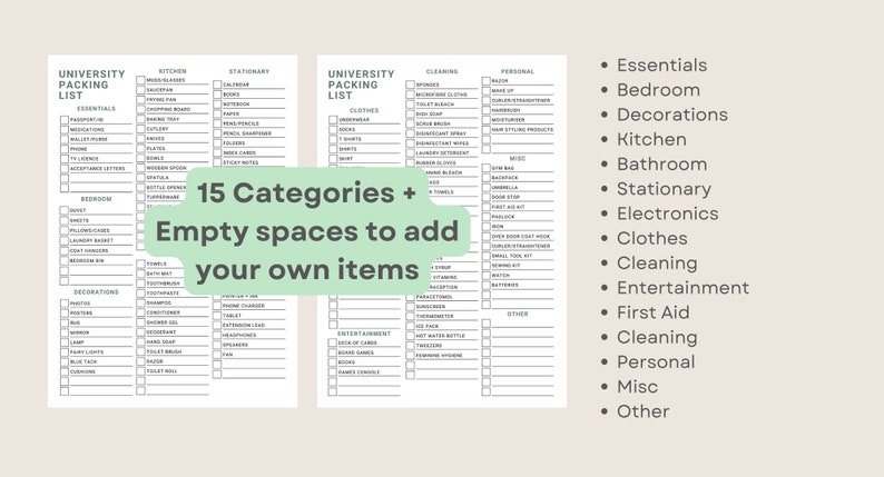 University Packing List, Complete Halls Pack Checklist, Printable A4 ...