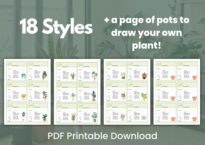Plant Care Instructions Card, 18 Printable Styles Included, Houseplant ...