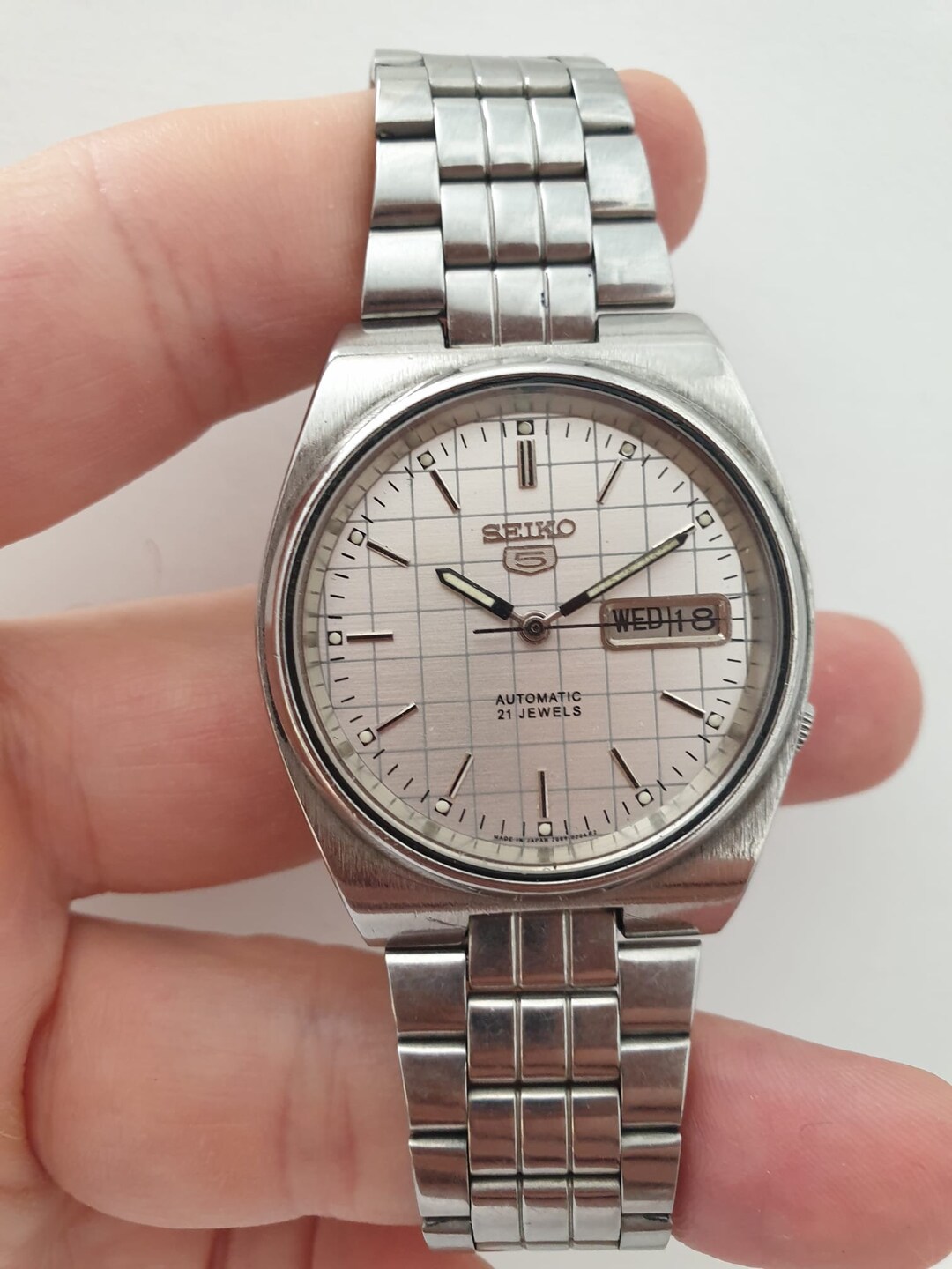 Rare Seiko 5 Automatic Wristwatch , Mens Vintage 1990's Day Date White ...