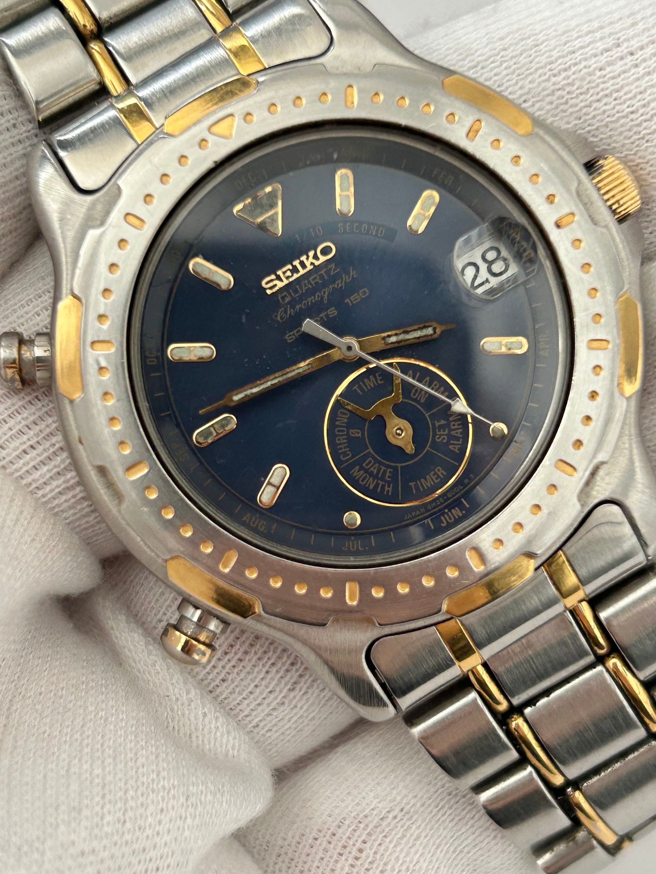 Great SEIKO 6M25-6000 dancing Hands Gold Bezel Quartz Watch 1980's,nos ...