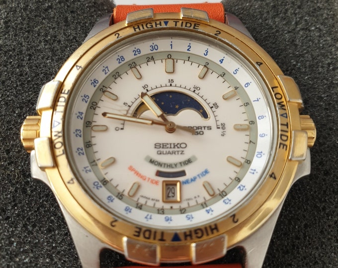 Rare Seiko Tide Master Moon Phase Sports 6F24 - 7010 Vintage 1990's - Etsy