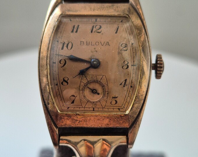 Rare Bulova Art Deco Hand Winding Tonneau Rose Gold Wristwatch , All ...