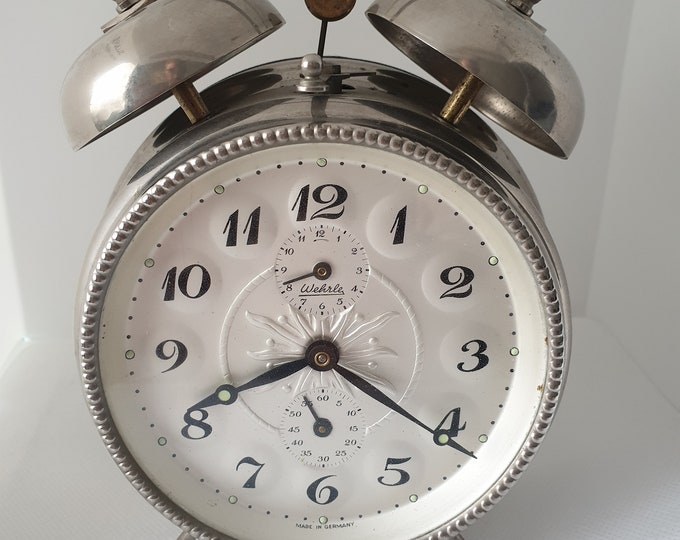 Vintage 1960's Wehrle Mechanical Alarm Table Clock, Antique German ...