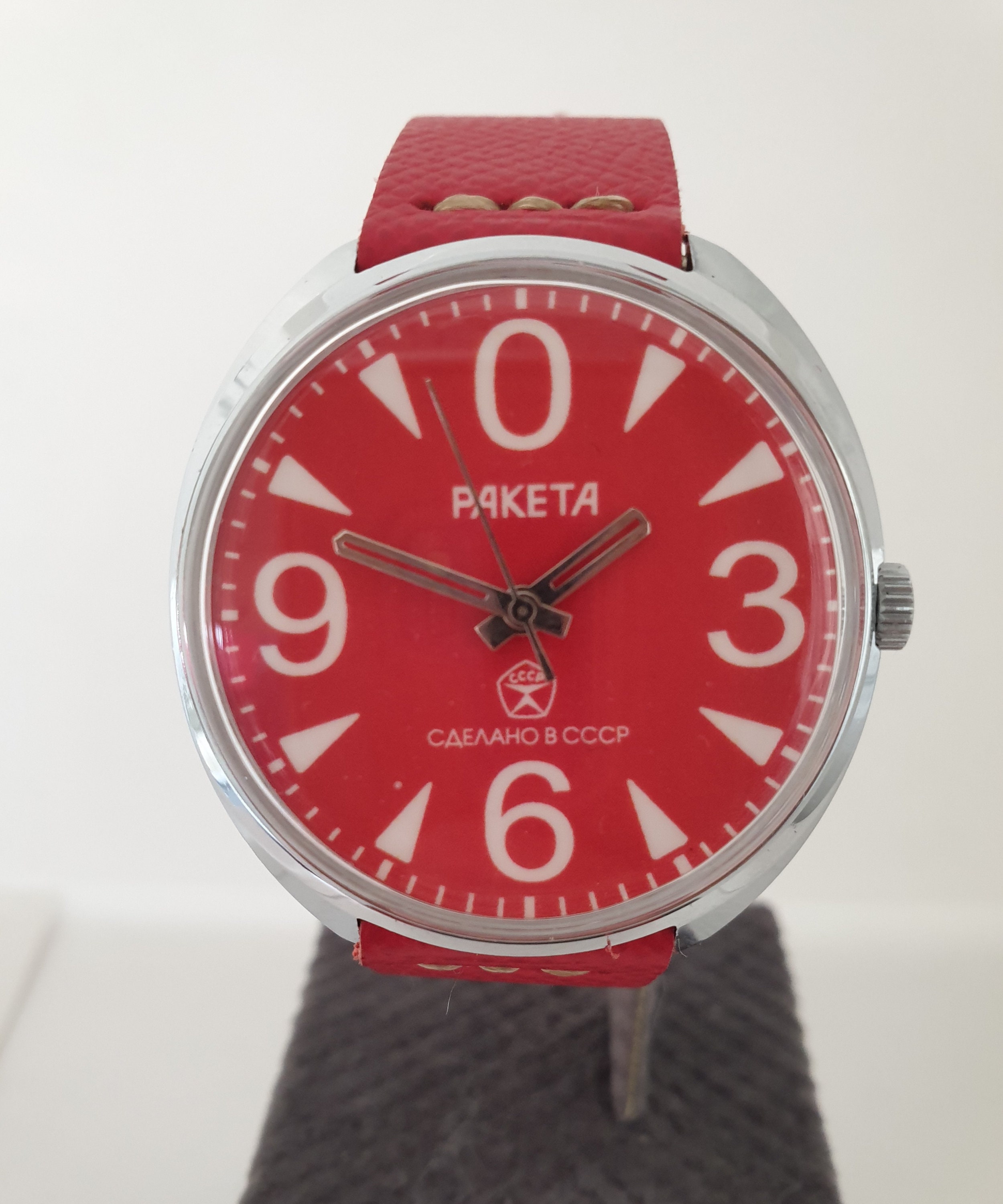 Soviet Watch Raketa BIG ZERO Rare Red Dial Vintage Mens Mechanical Hand ...
