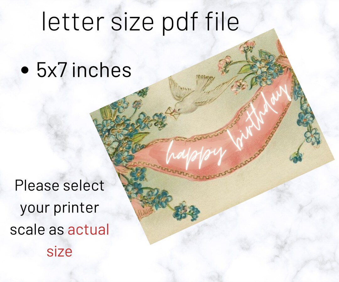 Printable Birthday Card Instant Download Pdf File 5x7 Inch ,digital ...