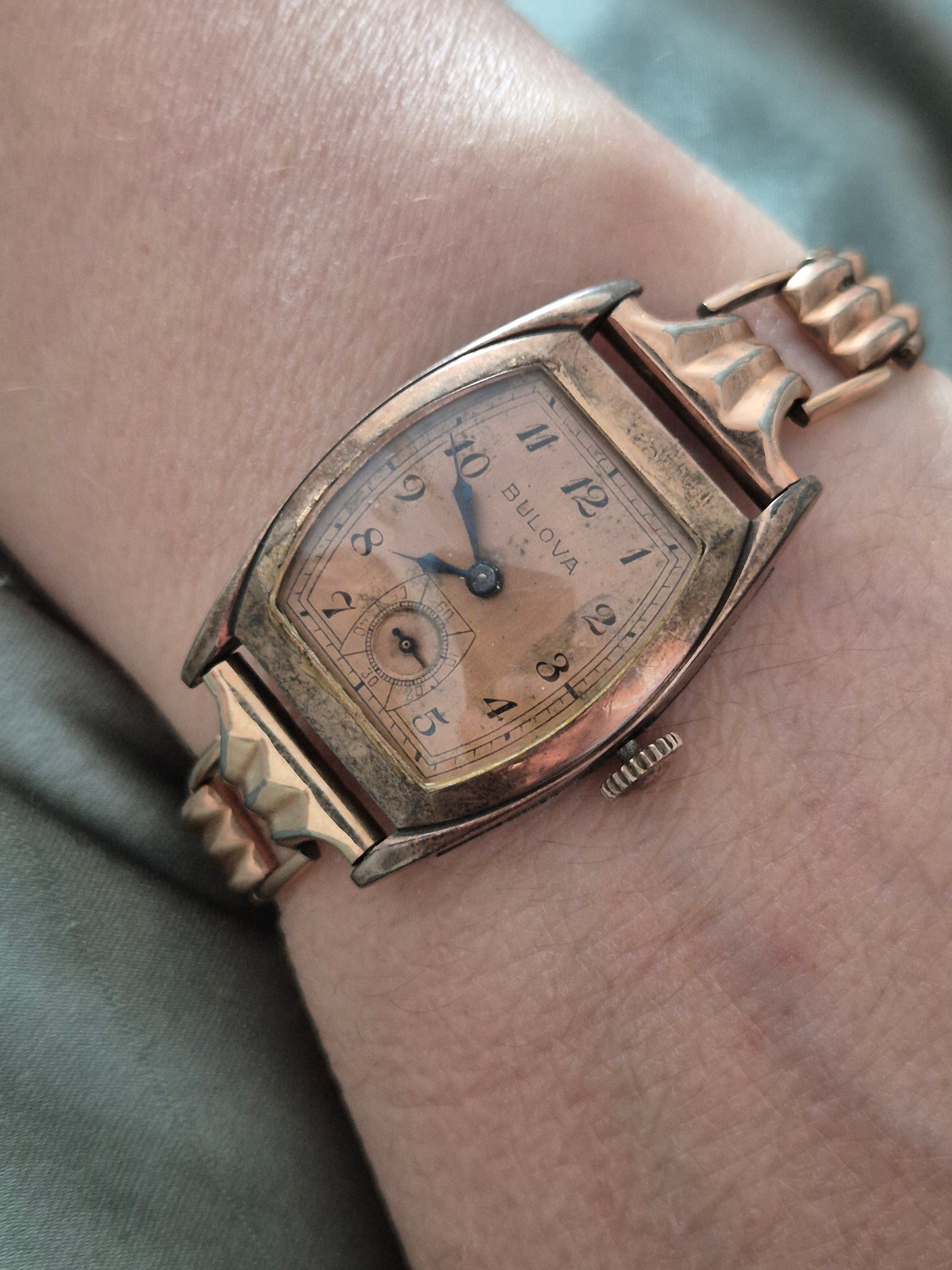 Rare Bulova Art Deco Hand Winding Tonneau Rose Gold Wristwatch , All ...