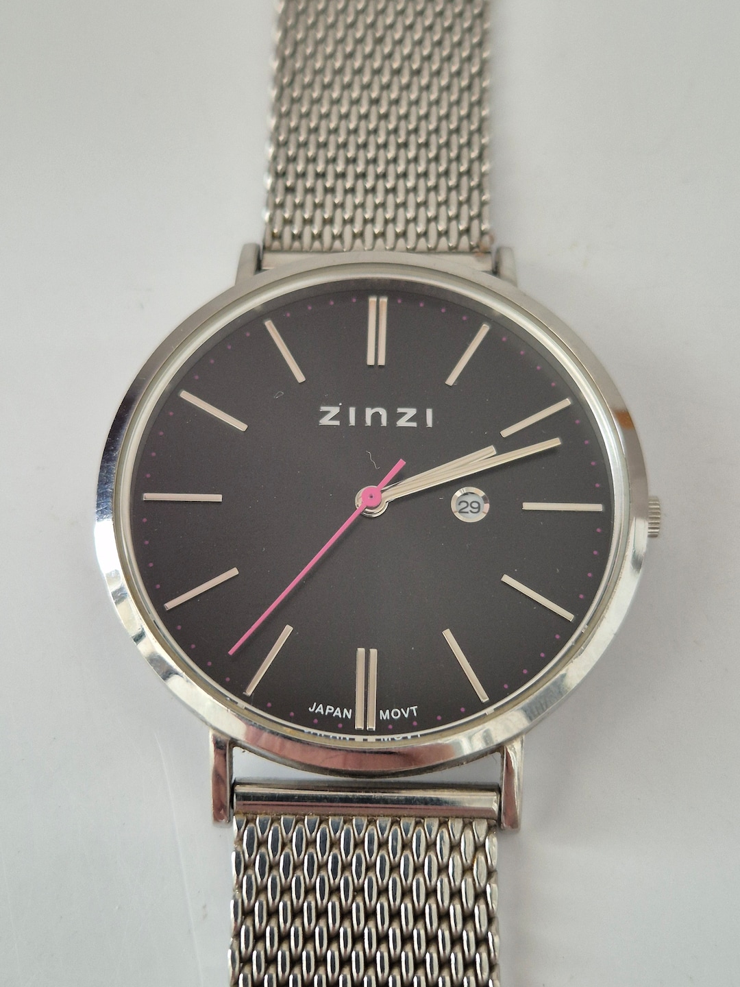ZINZI Elegant Japan Quartz Wristwatch Retro Steel Silver -BLACK Dial ...