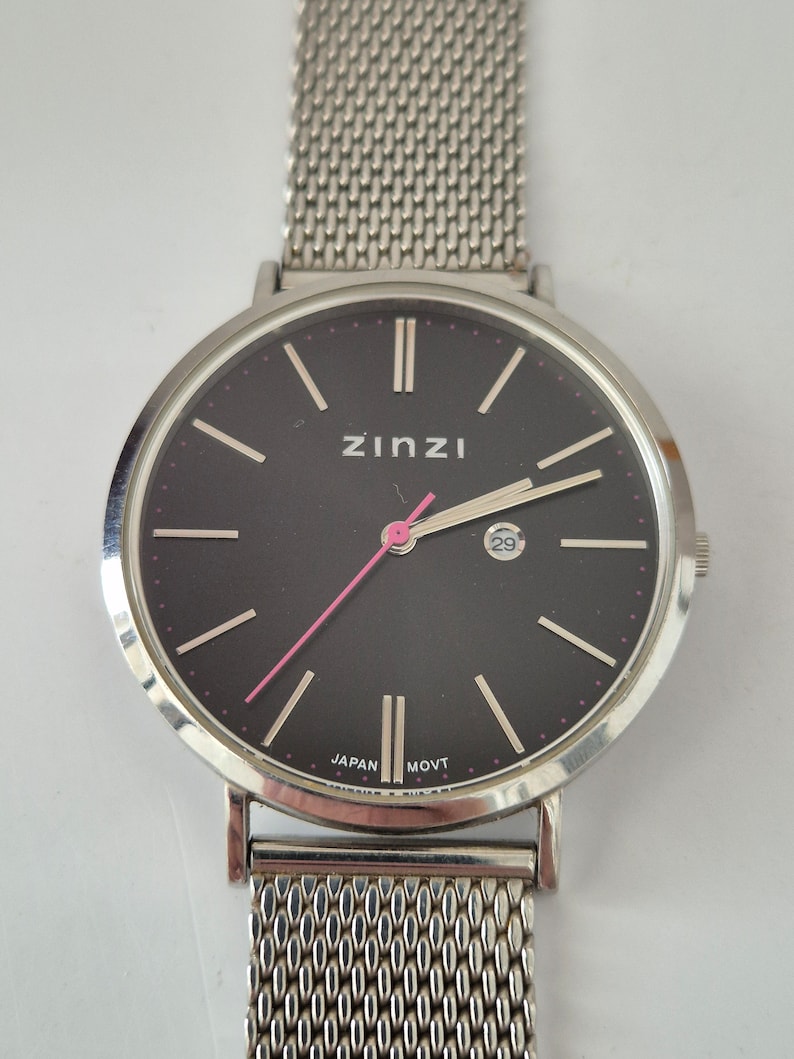 ZINZI Elegant Japan Quartz Wristwatch Retro Steel Silver BLACK Dial ...