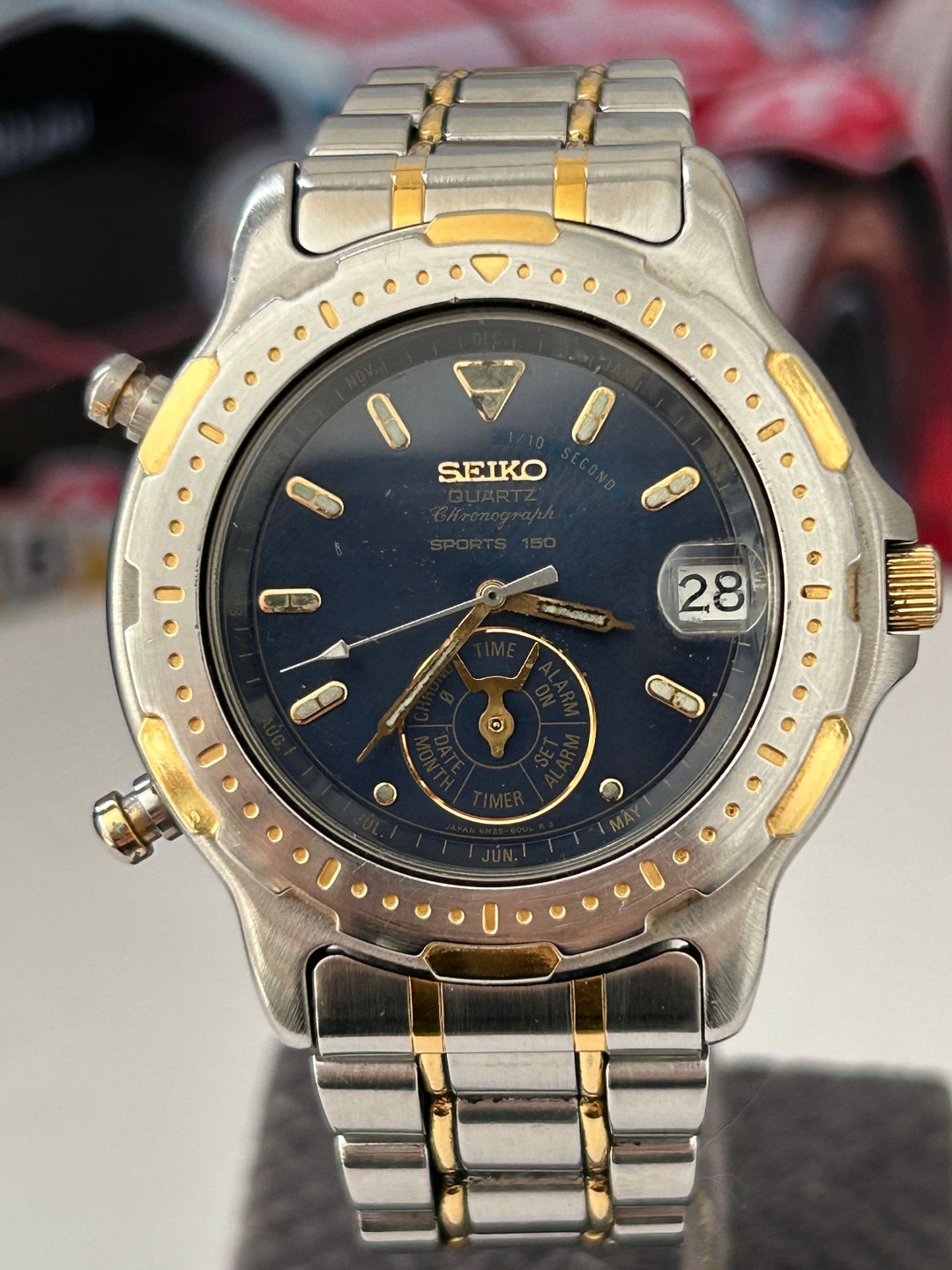 Great SEIKO 6M25-6000 dancing Hands Gold Bezel Quartz Watch 1980's,nos ...