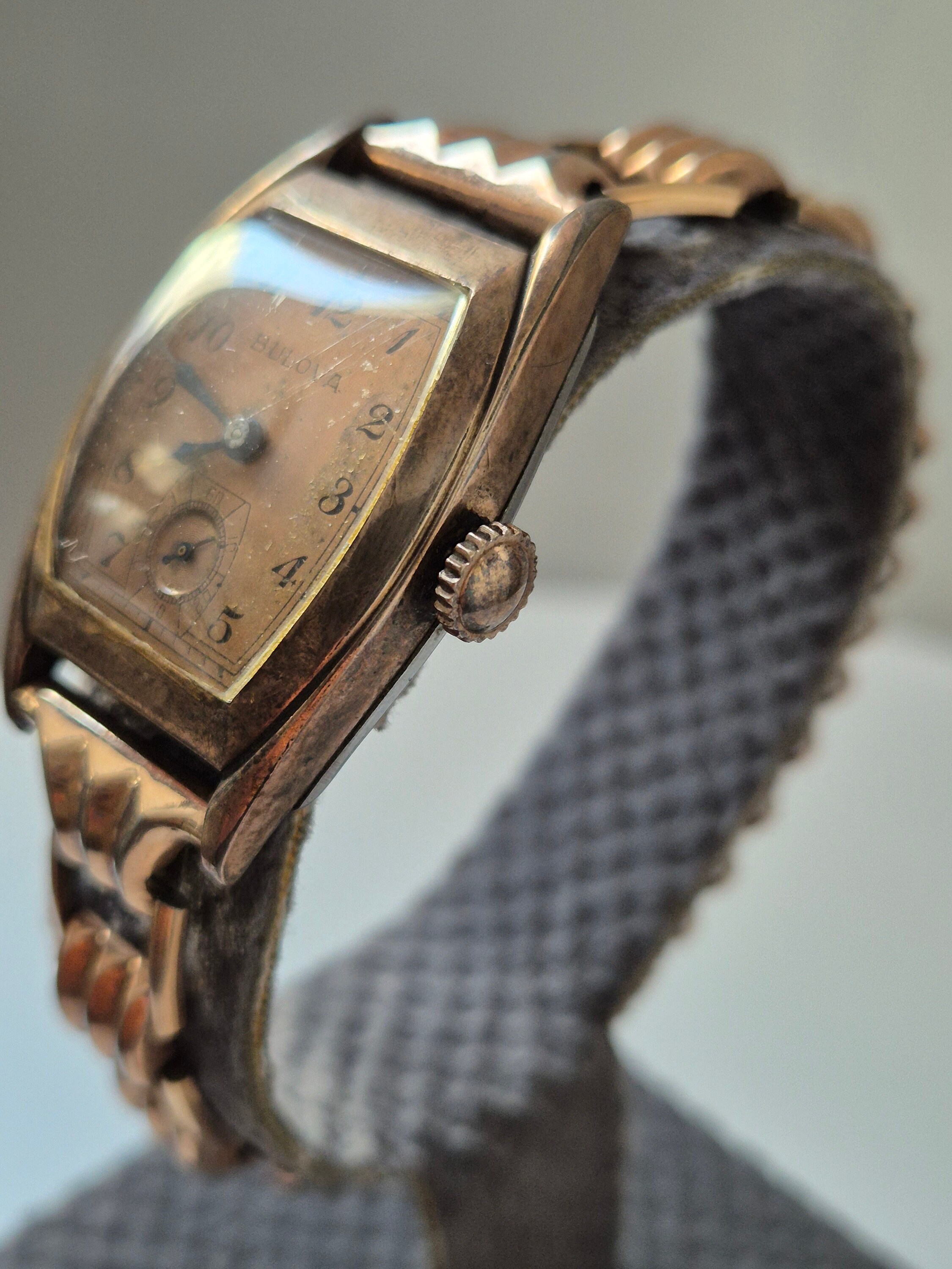 Rare Bulova Art Deco Hand Winding Tonneau Rose Gold Wristwatch , All ...