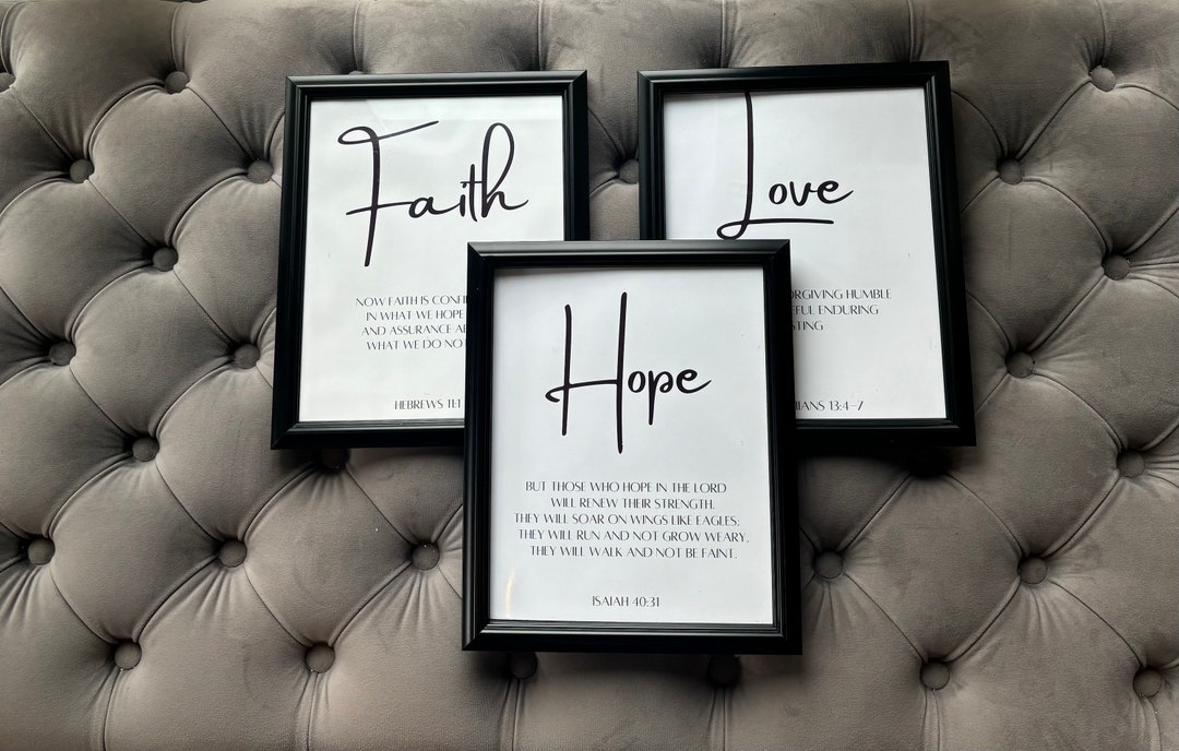 Faith Love Hope Wall Decor, Set of 3 Prints, Digital, Christian Wall ...