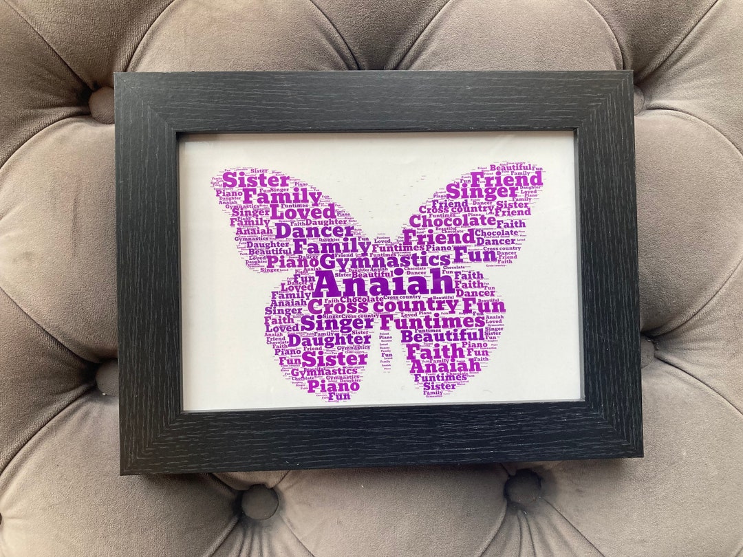 Personalised Butterfly Word Art, Print Only, Gift, Wall Art, Any ...