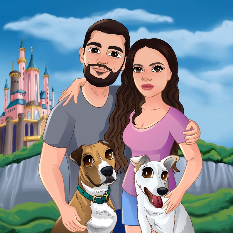 Custom Disney-cartoon Couple Portrait Drawing From Photo - Etsy