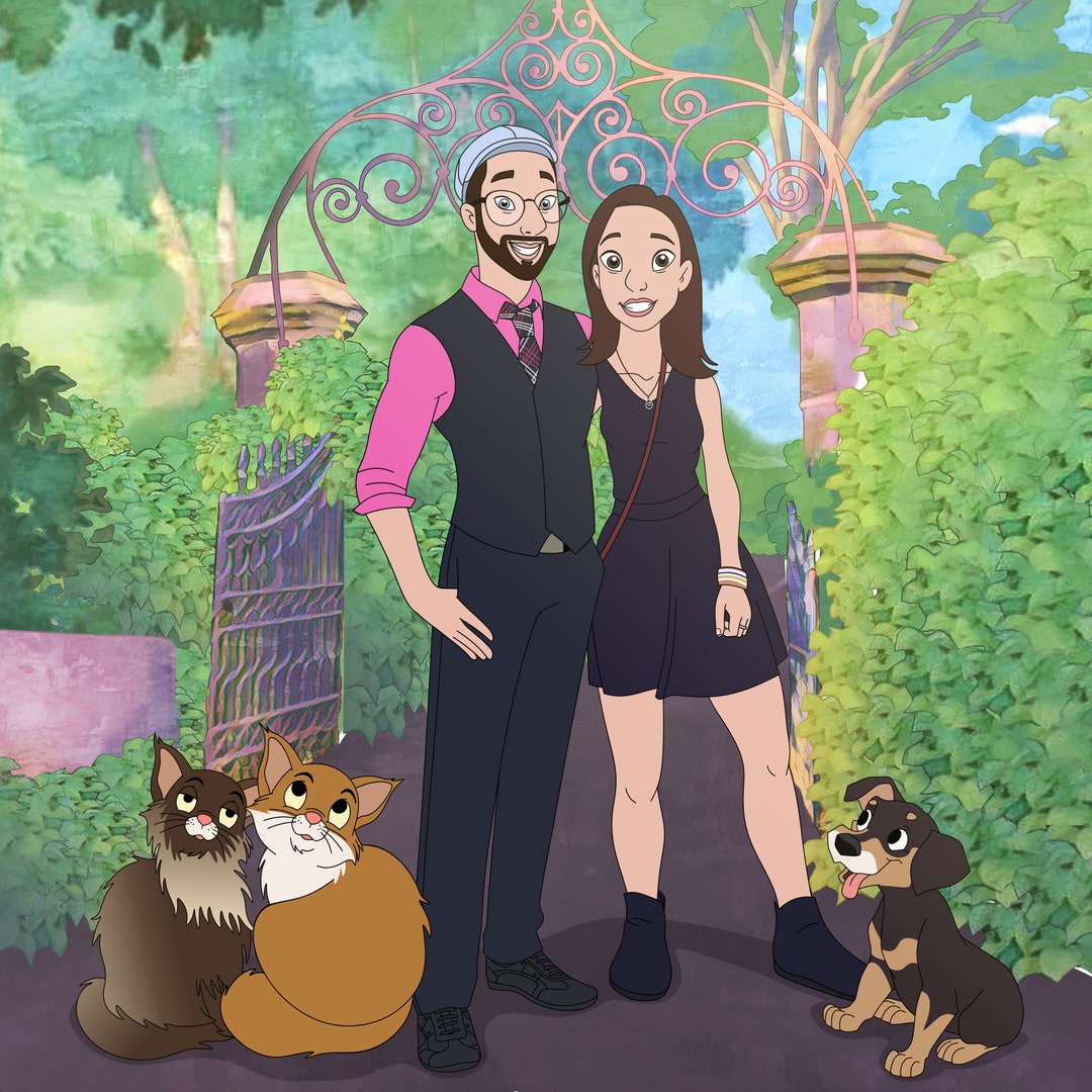 Custom Disney-cartoon Couple Portrait Drawing From Photo Personalized ...