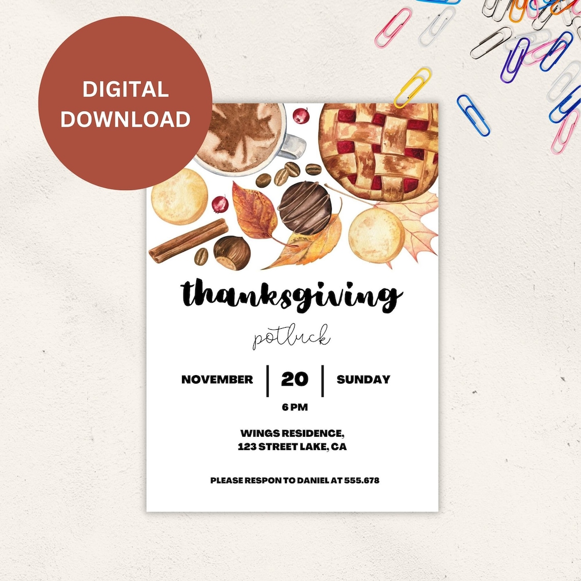 Editable Thanksgiving Potluck Invitation Template - Etsy