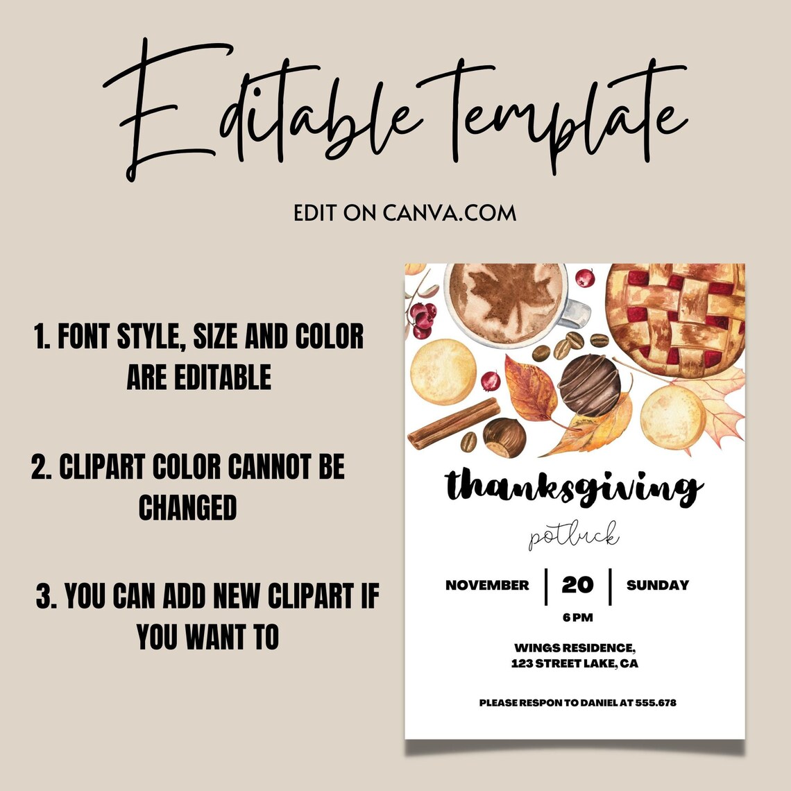Editable Thanksgiving Potluck Invitation Template - Etsy