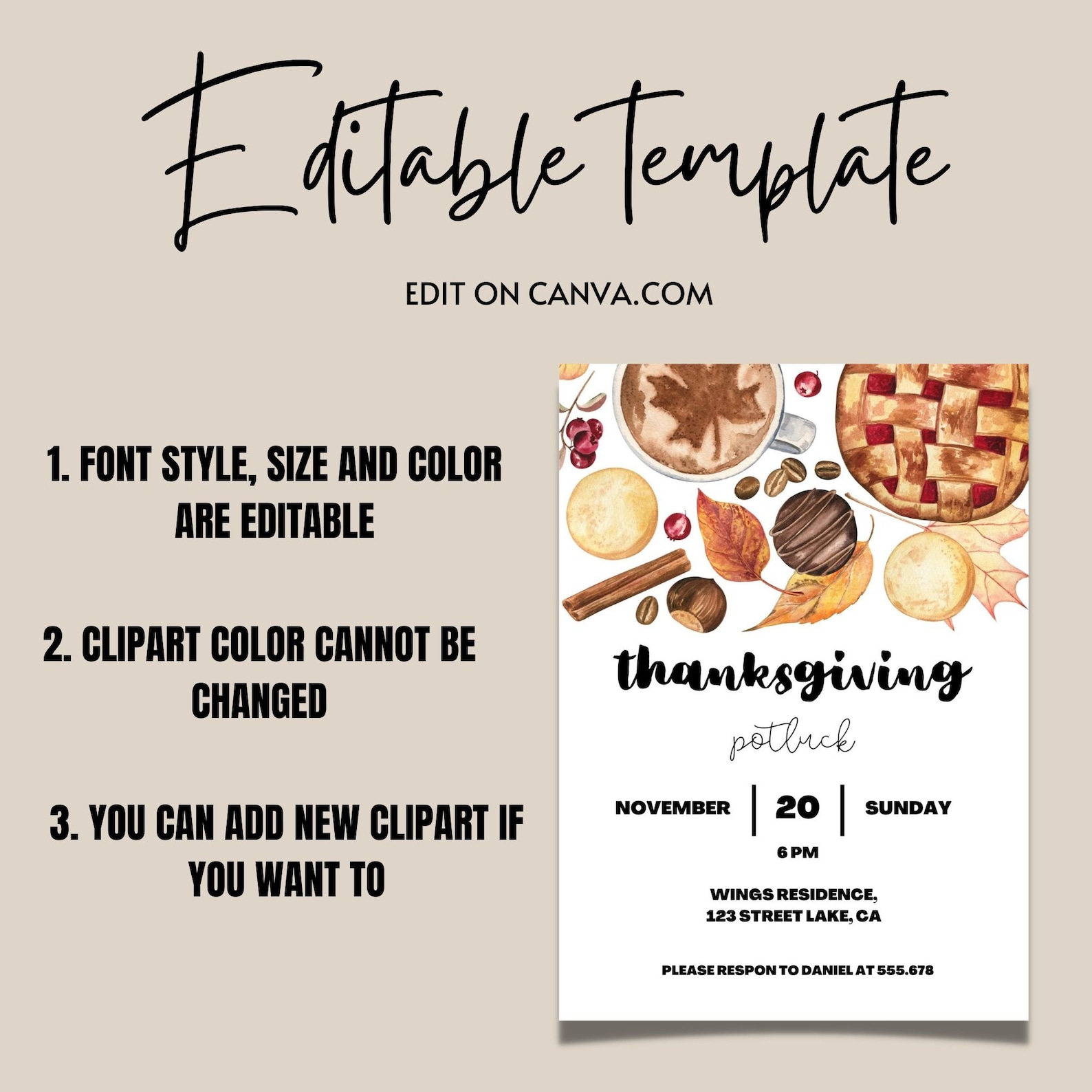 Editable Thanksgiving Potluck Invitation Template - Etsy