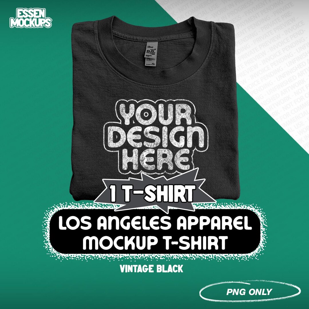 Los Angeles Apparel 1801GD T-shirt Mockup Folded | Vintage Black Flat ...