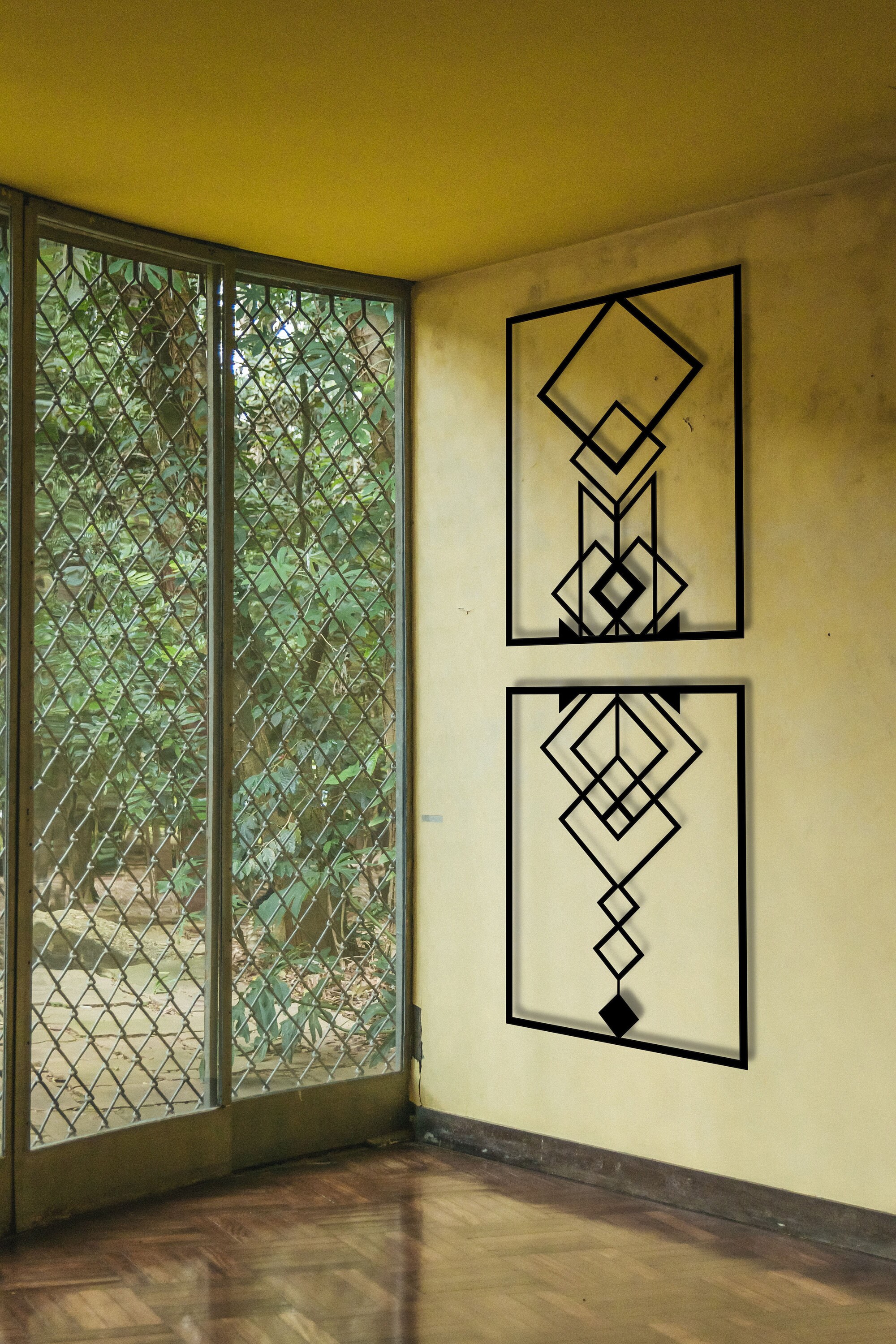 Modern Extra Large Geometric Metal Art Wall Decor, Colorful Gold Silver ...