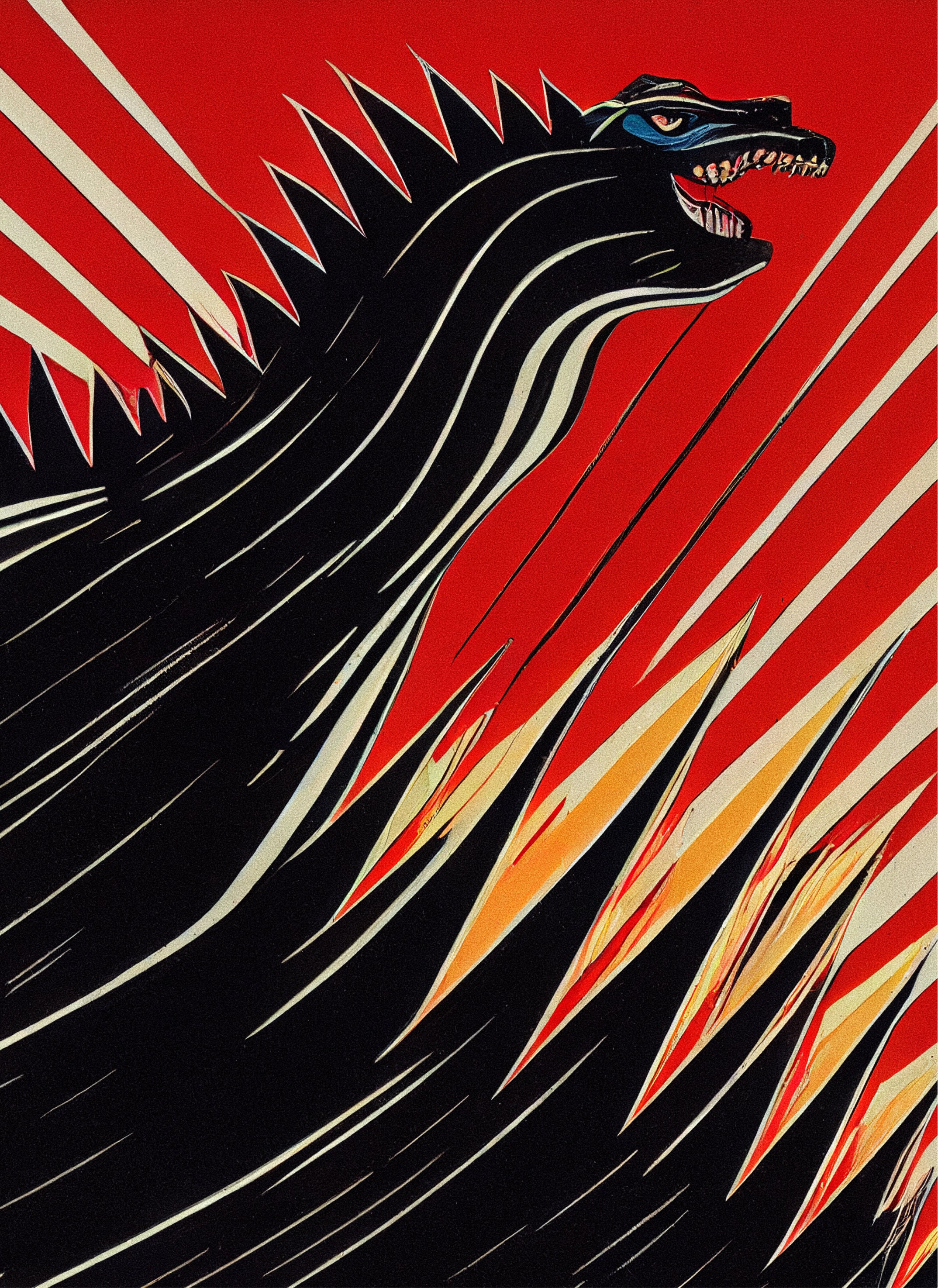 3 Godzilla Inspired Mid Century Modern Abstract Art Prints - Etsy