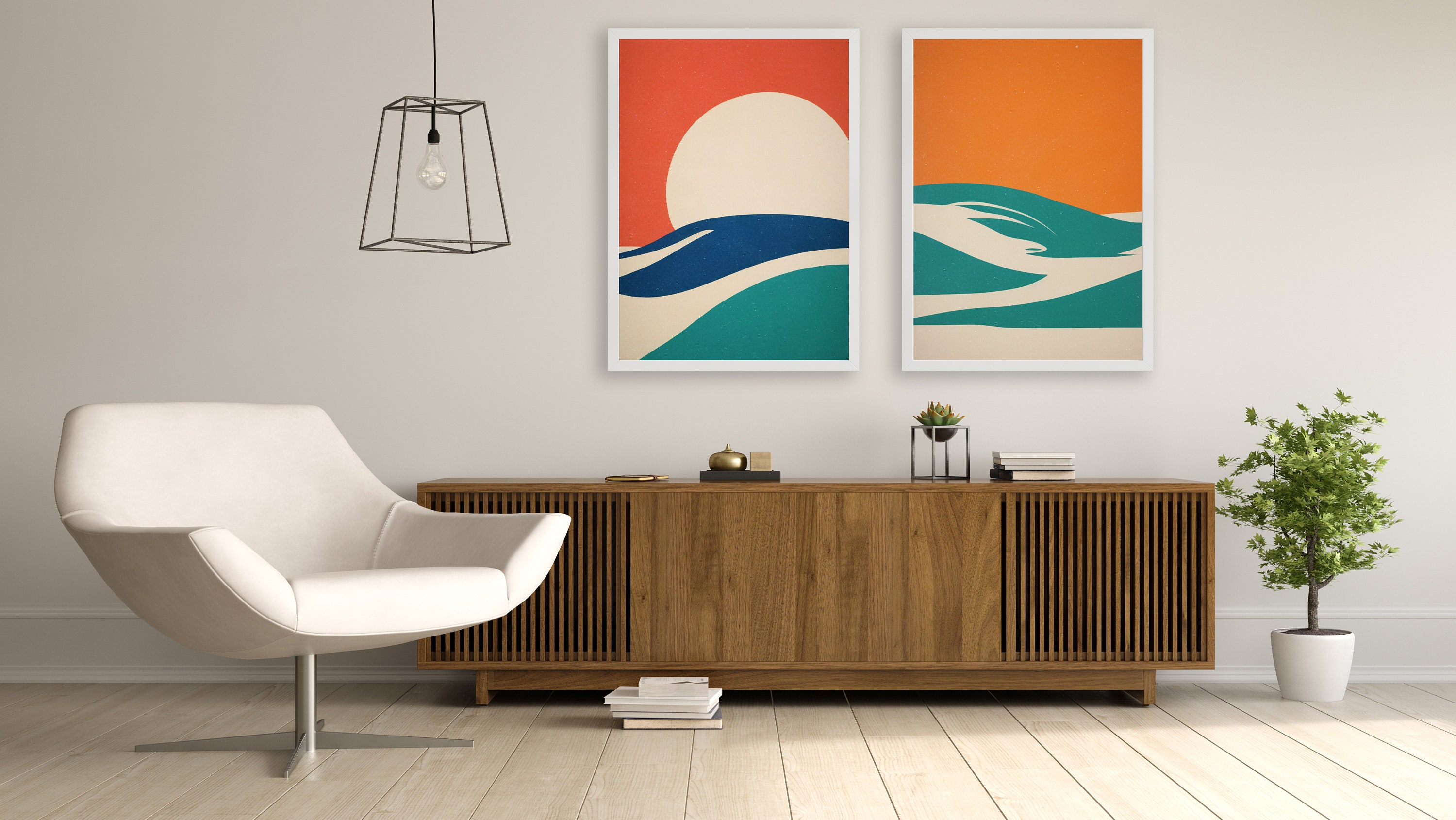 Retro Ocean Waves 1960s Mid Century Modern Art, Vintage Wall Art ...