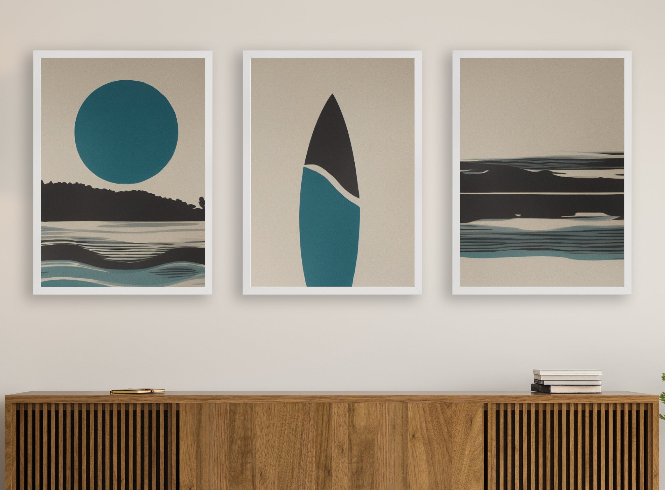 Set of 3 Mid Century Modern Beach Prints Vintage Surfing Poster Retro ...