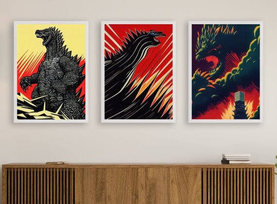 3 Godzilla Inspired Mid Century Modern Abstract Art Prints - Etsy