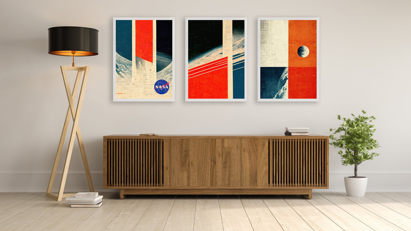 3 NASA Mid Century Modern Abstract Art Prints, NASA Wall Art, Space ...