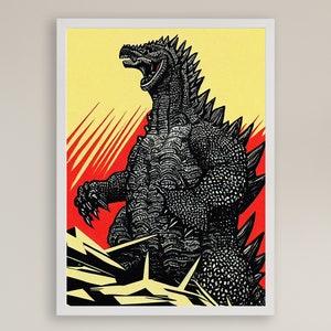 3 Godzilla Inspired Mid Century Modern Abstract Art Prints, Godzilla ...